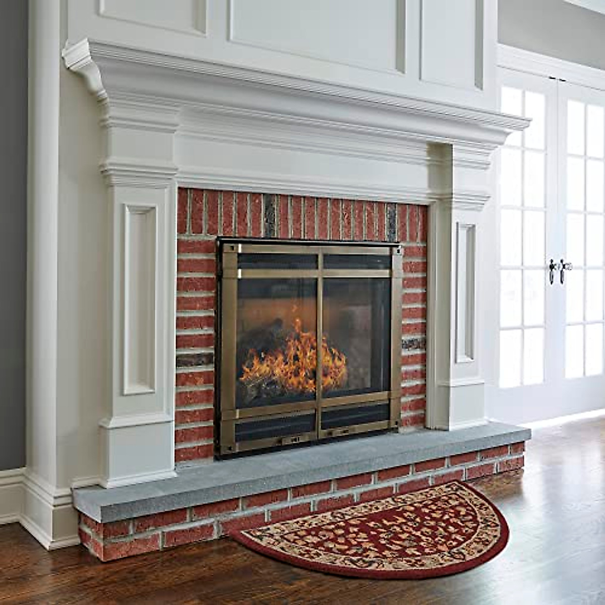 Uniflame Endless Summer R-2000 44" Hand-Tufted Hearth Rug, Red/Beige Finish - Protects Floor from Heat, Embers, and Sparks