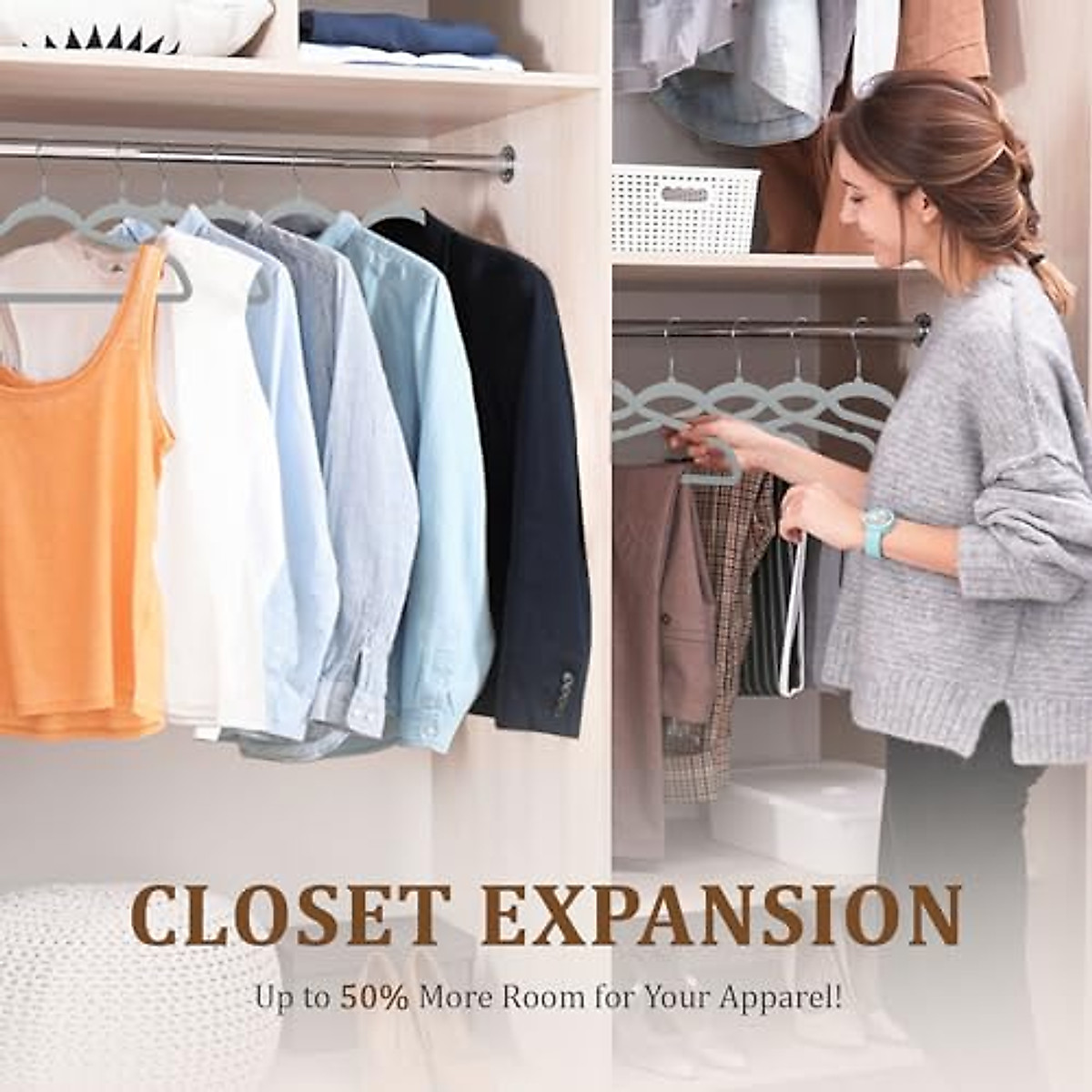 Premium Velvet Hangers 50 Pack, Heavy Duty Study Gray Hangers for Coats, Pants & Dress Clothes - Non Slip Clothes Hanger Set - Space Saving Felt Hangers for Clothing