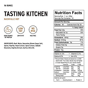 People's Choice Beef Jerky - Tasting Kitchen - Nashville Hot - Pounder of Super Spicy Jerky - Compare to World's Spiciest Heat of Carolina Reaper, Scorpion, Ghost Pepper - 1 Pound, 16 oz - 1 Bag