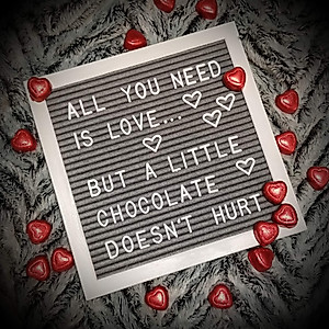 Felt Letter Board with Letters Set and Stand - 10x10 Inch, Dark Gray Color, 340 White Characters and Emoji with Bag - Pregnancy Must Haves, Perfect for a Baby Annoucement! (White/Gray)