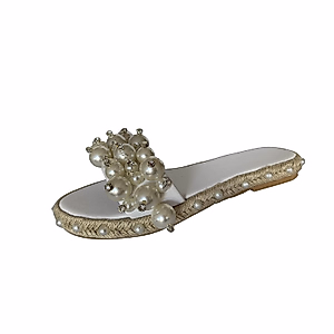 Aniywn Women's Pearl Sandals Casual Summer Beach Travel Indoor Outdoor Slipper Comfy Wide Width Flip Flops