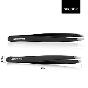 SUCOOR professional stainless steel inclined tweezers, suitable for men and women, high precision, professional removal of ingrown hairs, plucking, hair removal, easy to carry outer packaging(1Pack).