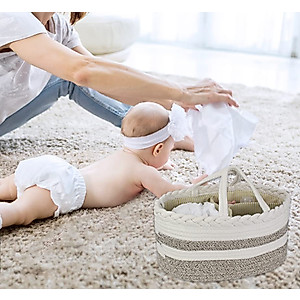 HIYAGON Baby Diaper Caddy Organizer,Nursery Storage Basket for Boys and Girls,Storage Bin for Changing Table & Car Organizer,Newborn Essentials Must Haves, Registry for Baby (Brown)