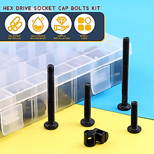 Hilitchi M6 140Pcs Black Hex Socket Head Screws Bolts Barrel Nuts Hardware Assortment Kit for Crib Baby Bed Furniture Cots and Chairs (15-75mm Assortment Kit)