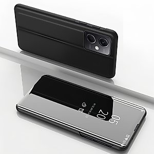 Ysnzaq Mirror Case for Xiaomi Redmi Note 12 Pro+ 6.67 inch, Smart Window Phone Cover with Stand for Xiaomi Redmi Note 12 Pro Plus JM Black
