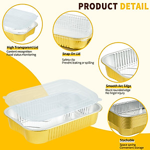 Aluminum Pans with Lids Half Size 9x13 Extra Heavy Duty (15 Pack + 15 Lids), Disposable Gold Aluminum Foil Baking Pan Double Thick Tin Foil Food Container with Lids for Baking, Heating, Meal Prep