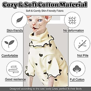 DENTRUN Turtleneck Heart Pattern Sphynx Hairless Cats Shirt, Kitten T-Shirts with Perlin Sleeves, Breathable Cat Wear Cute Sweater Adorable Hairless Cat's Clothes Vest Pajamas Jumpsuit, Beige