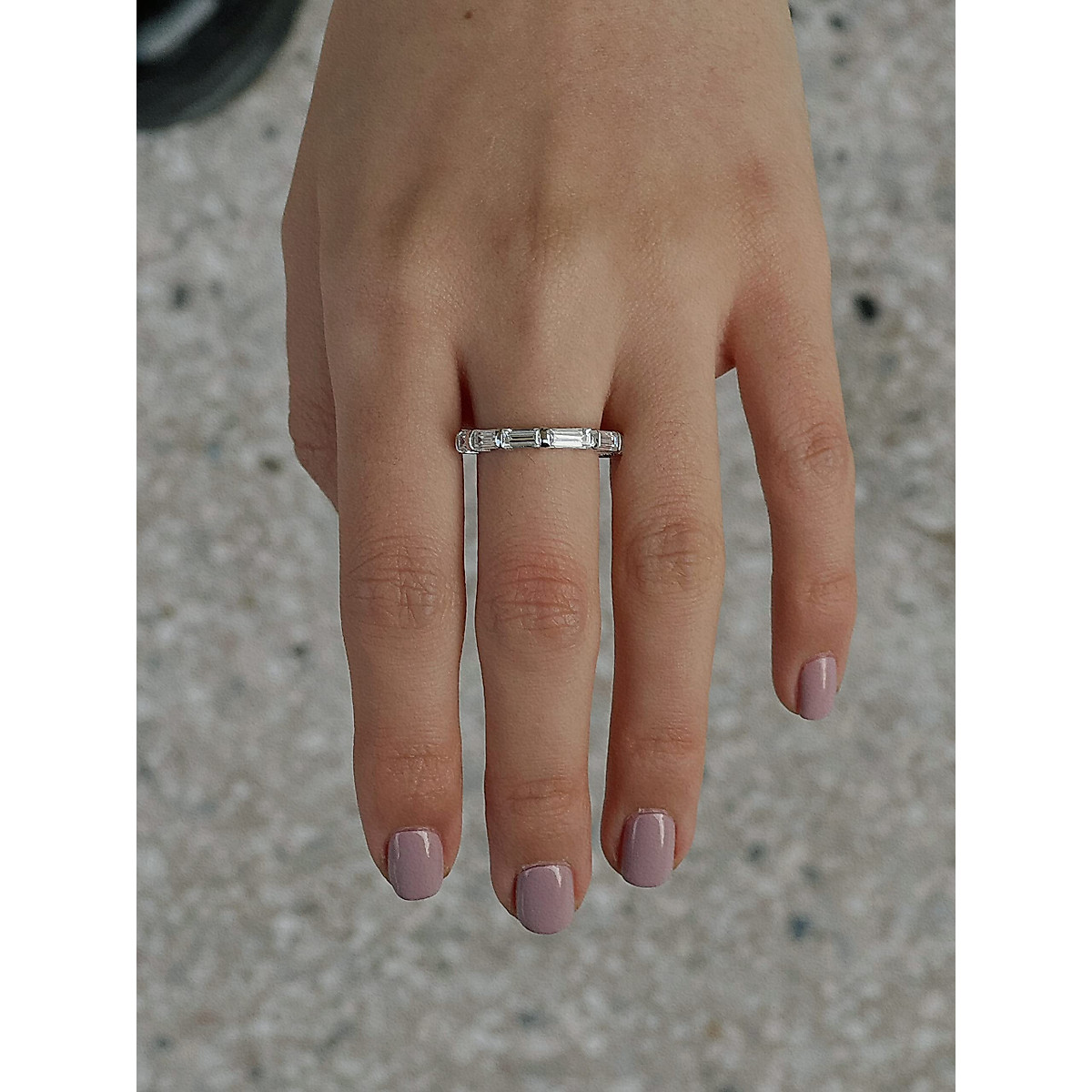 Michooyel S925 Baguette Eternity Ring Wedding Band Ring Cubic Zirconia Stacking Ring Sterling Silver Ring for Women