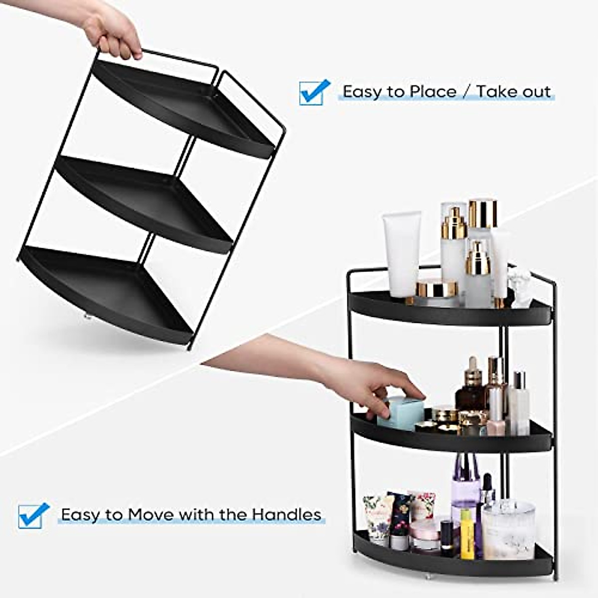 Lvssci Corner Shelf 3 Tier Bathroom Countertop Organizer ，Kitchen Bathroom Countertop Perfume Trays for Dresser Cosmetic Makeup Organization Standing Shelves Space Saving Holder