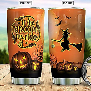 64HYDRO 20oz Halloween Decorations Indoor, Outdoor, Home Decor, Kitchen Decor, Witchs Brooms Pumpkin Trick Or Treat Halloween Tumbler Cup with Lid, Double Wall Vacuum Insulated Travel Coffee Mug