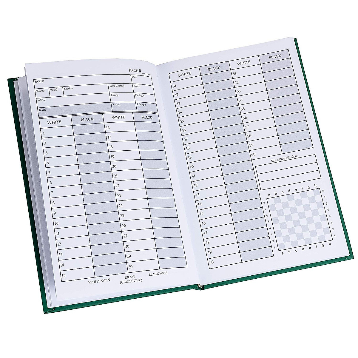 WE Games Chess Scorebook & Chess Notation Book - Green Hardcover Chess Books with 100 Pages, Ideal Chess Score Sheets for Clubs & Tournaments