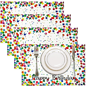 Letjolt Birthday Placemat Happy Birthday Sign Birthday Table Mats White Birthday Table Decorations Birthday Party Supplies, Set of 4