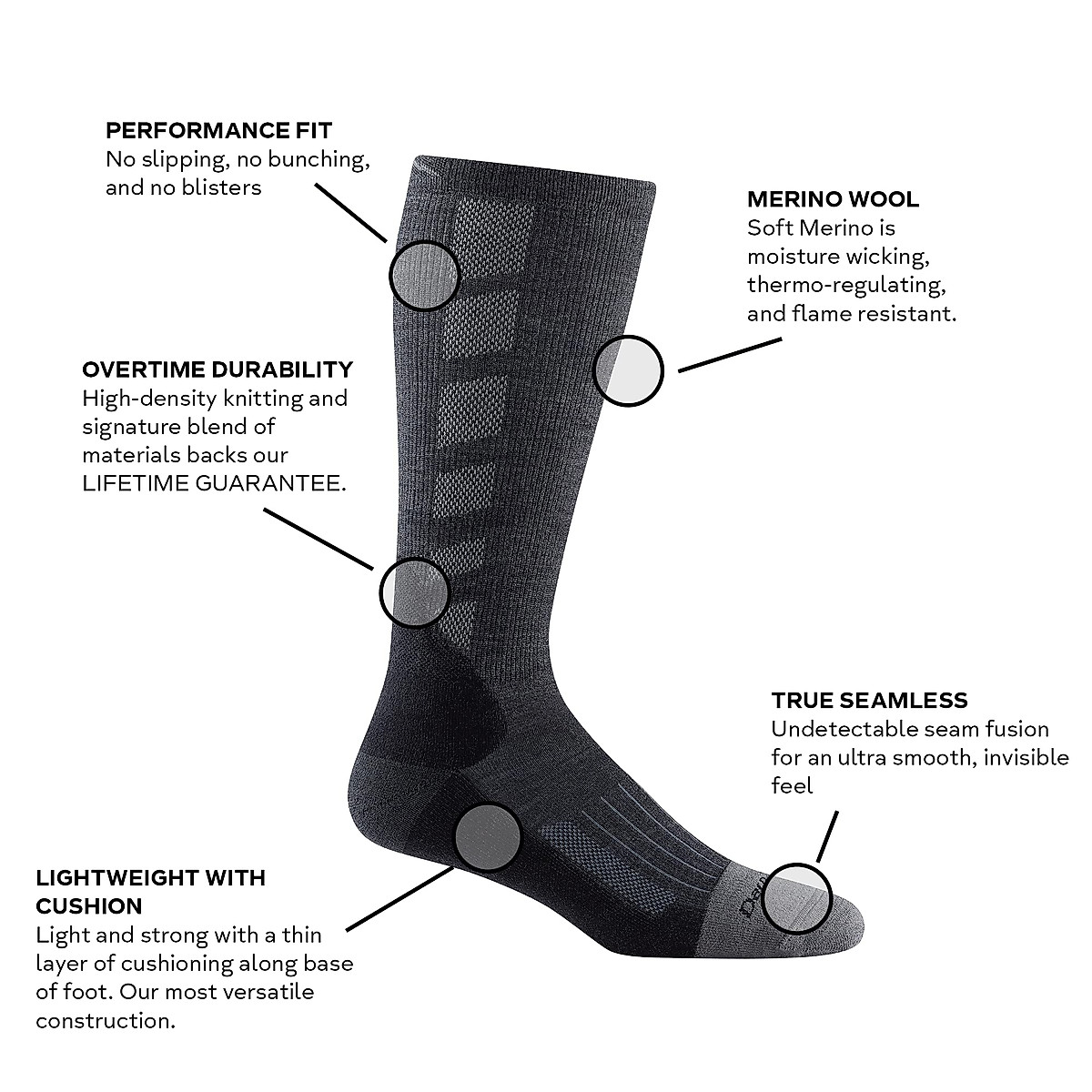 Darn Tough 2203-C-3020-04 Stanley K Mid-Calf Lightweight with Cushion Gravel Medium