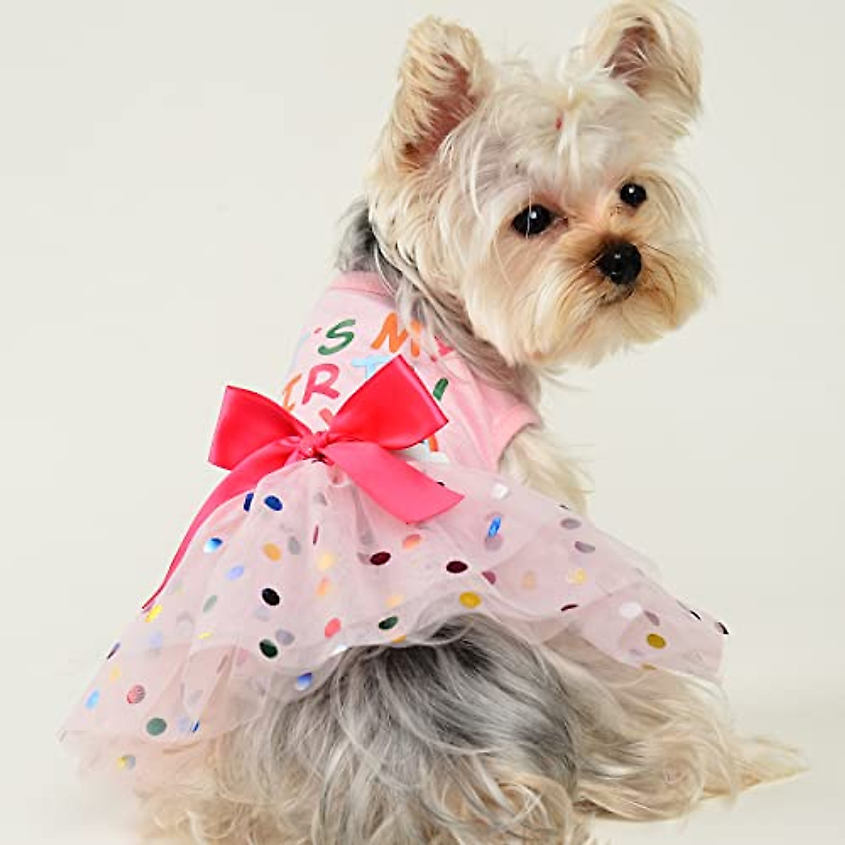 Dog Birthday Dress, Summer Girl Dog Clothes for Small Dogs, Pink Puppy Dress, Chihuahua Yorkie Dress Costume, Pet Clothing Dog Clothes Outfit Cat Apparel (Small)
