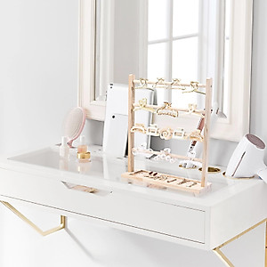 PABOBIT Claw Clip Organizer, Wooden Hair Clip Organizer Storage for Women Girls, Table Standing Claw Clip Holder Hair Clip Organizer (beige)