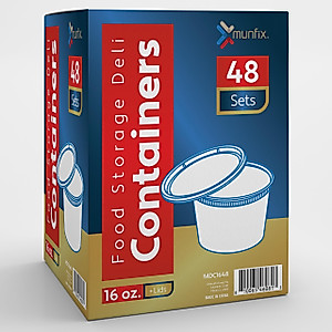 Munfix 48 Pack 16 Oz Plastic Deli Containers with Lids - Food Storage Containers with Lids - Clear Disposable Airtight Meal Prep Containers, BPA Free, Stackable, Leakproof, Microwave and Freezer Safe