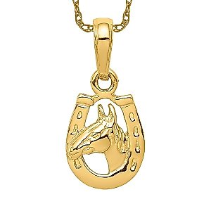 IceCarats 14K Yellow Gold Lucky Horseshoe Horse Head Necklace Animal Lover Pendant Equestrian Charm 19mm x 10mm Only