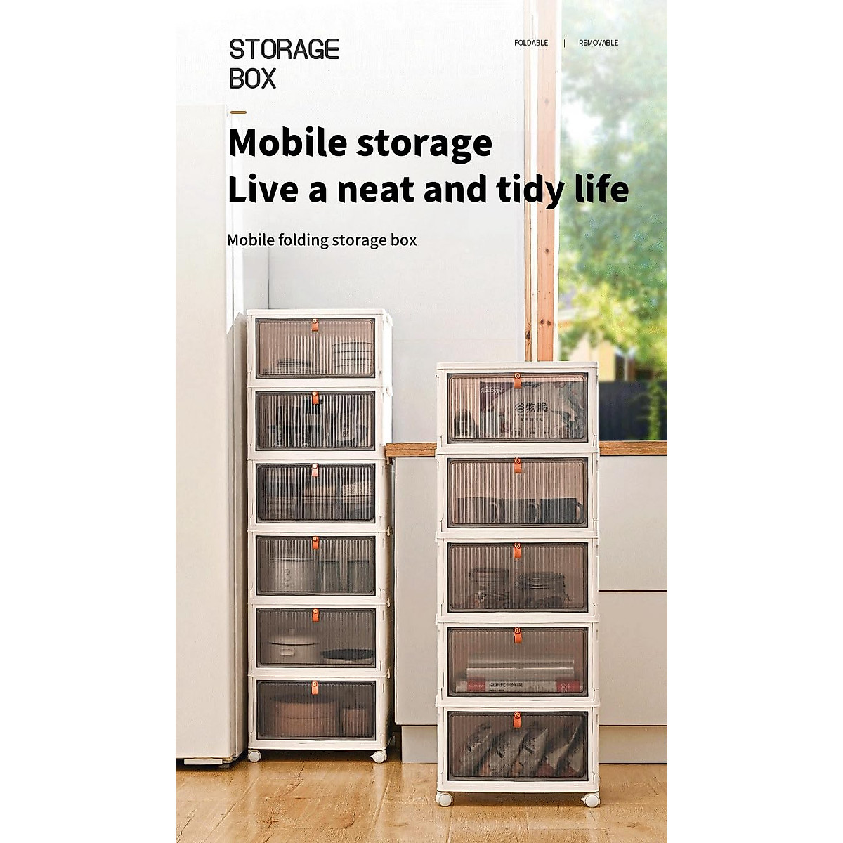 5 Tier Stackable Storage Bins with Lids, 28Qt Plastic Storage Containers with Magnetic Doors & Wheels, Convenient Storage Bins Closet Organizers, Household Organization for Home, Party, Office, Dorm