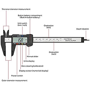 Electronic Digital Caliper, Plastic Vernier Caliper, Caliper Measuring Tool with Inch/Millimeter Conversion, Extra Large LCD Screen, 0-6 Inch/0-150 mm, Auto Off Featured Micrometer Ruler