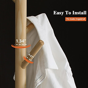Z&L HOUSE Coat Rack Freestanding, Pure Natural Solid Wooden Coat Tree, 8 Hooks And Adjustable Height Floor Hanger, Used In The Bedroom Living Room Office To Hang Clothes, Hats, Bags