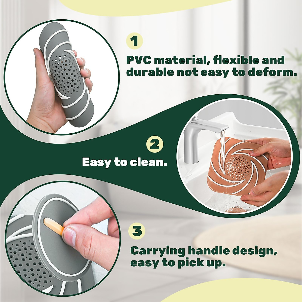 Sekonow 4pcs Shower Drain Hair Catcher Tub Stopper, Shower Drain Cover Hair Trap to Catch Hair Universal Bathtub Plug for Bathroom Kitchen Laundry