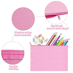 Sinzip 12 Pieces Cotton Canvas Makeup Bag, Multipurpose Cosmetic Bag with Zipper Travel Toiletry Pouch, Blank DIY Craft Bag (Pink, S)