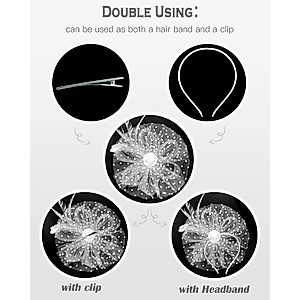 Bniksok 5 Pack White Fascinators Hat for Women Tea Party Veil Mesh Headband Feather Derby Hat Lace Gloves Pearl Jewelry Set for 1920s Party