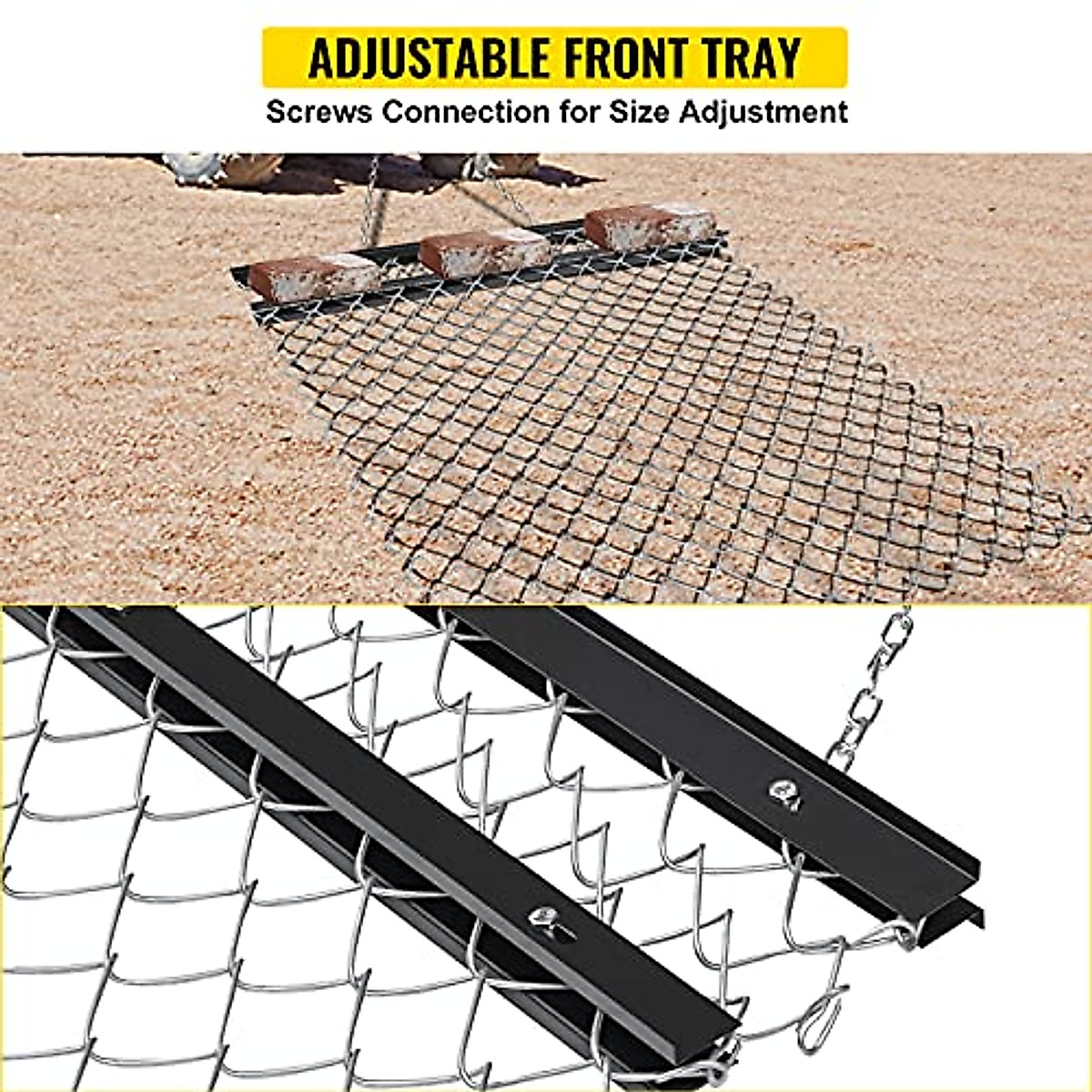 VEVOR, 4' x 5' ATV Chain, UTV Tractor Attachments Drag Mat for Landscape Leveling or Sod Prepping, Durable Harrow Rake Grader for Gravel Driveway, Farm, Garden, Field, Black