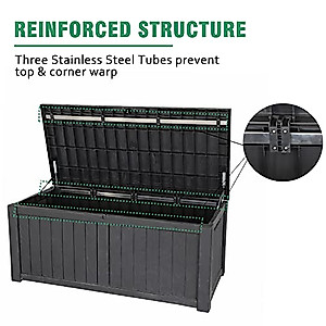 Large 120 Gallons Weather Resistant Outdoor Deck Box Lockable Patio Storage Box Outside Cushion Organization Storage Bench for Patio Cushions, Garden Tools and Pool Toys - Black. Free Patio Cover Included