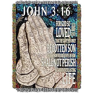Religious, "John 3:16" Woven Tapestry Throw Blanket, 48" x 60", Multi Color