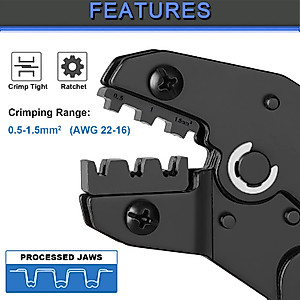 Wire Terminal Crimping Tool Kit, Qibaok Ratcheting Wire Crimper AWG 22-16(0.5-1.5mm²) with 500PCS Female Male Spade Connectors & Bullet Connectors Terminals