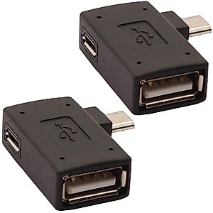 AuviPal 2-in-1 Powered Micro USB OTG Adapter 90 Degree Left Angled for PlayStaion Classic, Raspberry Pi Zero, Chromecast and TiVo Stream 4K - 2 Pack