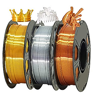Shiny Silk Gold Silver Copper PLA Filament Bundle, 1.75mm 3D Printer Filament, Each Spool 0.5kg, 3 Spools Pack, with One 3D Printer Remove or Stick Tool MIKA3D