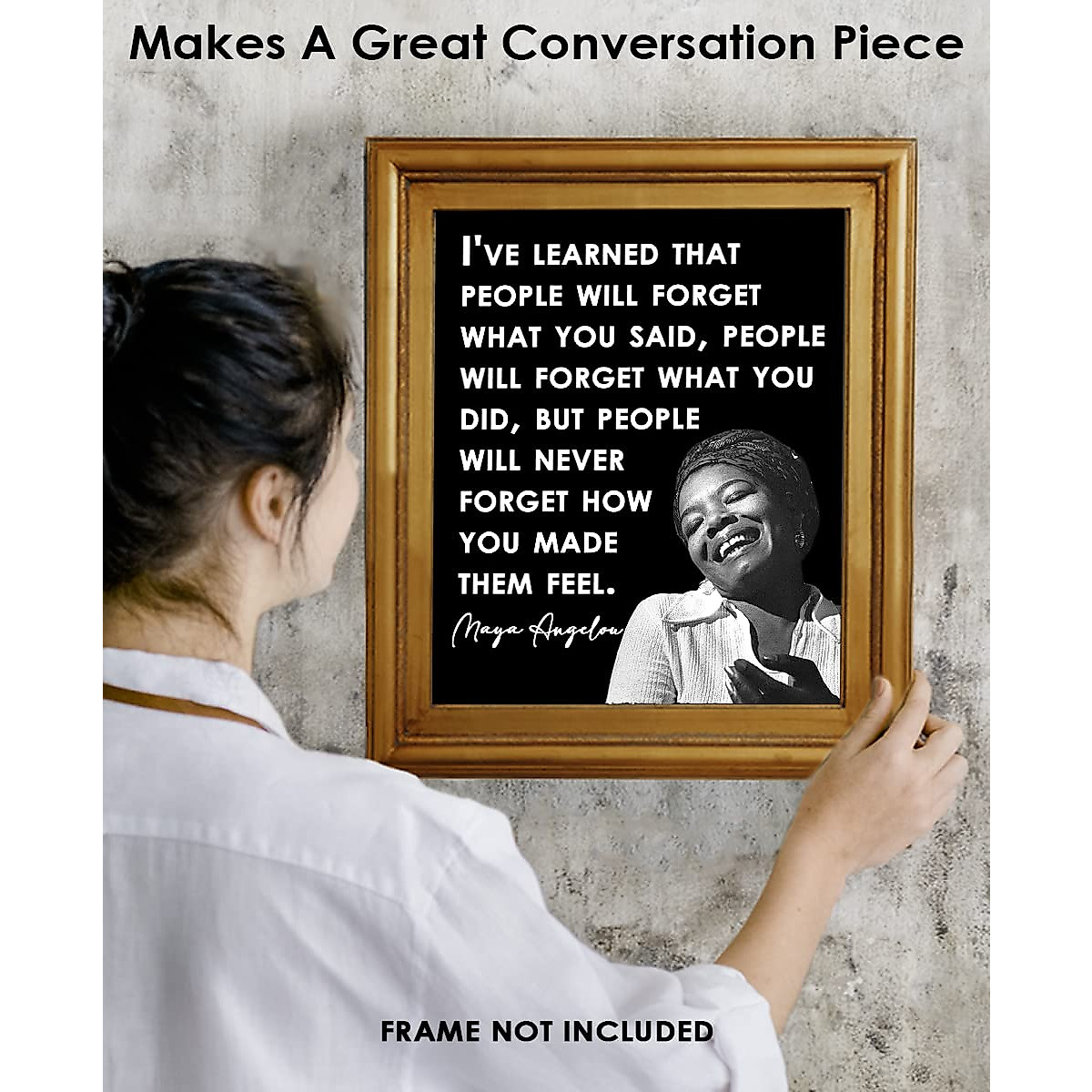 Inspirational Wall Art Poster "People Will Forget…", Maya Angelou 8x10 Black, Motivational Wall Art & Positive Affirmations Wall Decor for Bedroom, Teen Girl, Boy & Office Decor for Men, Women