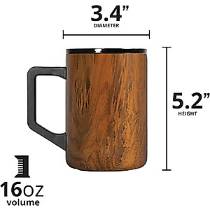 Elemental Summit Coffee Mug with Lid & Handle, Insulated Camp Mug, Triple Wall Stainless Steel Mug with Copper Lining, Hot and Cold Coffee Tumbler up to 6 Hours Hot and 18 Hour Cold, 16oz - Teakwood