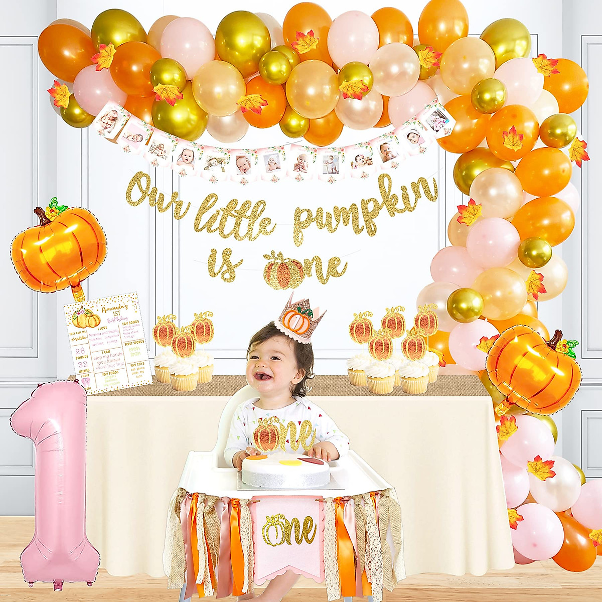 Little Pumpkin 1st Birthday Decorations, Pumpkin First Birthday Decorations Supplies for Autumn Fall 1st Birthday Party, Halloween Thanksgiving 1st Birthday, Our Little Pumpkin is Turning One