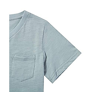 CUNYI Little Boys' Solid Short Sleeve Pocket V-Neck T-Shirt Summer Tops, Light Green, 140