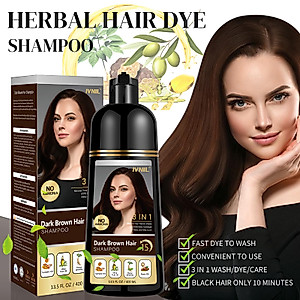 Ivnil Dark Brown Hair Dye Shampoo 3 in 1 Hair Color Shampoo for Gray Coverage Herbal Semi Permanent Champu Para Canas Con Tinte for Women and Men - Instant Result