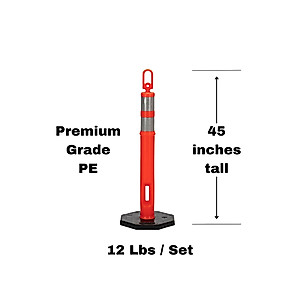 CJ Safety (Pack of 3 Sets) 45" Orange Delineator Post Cone with 10 lbs. Rubber Base, 2 Reflective Bands (Set of 3 (Post & Base))