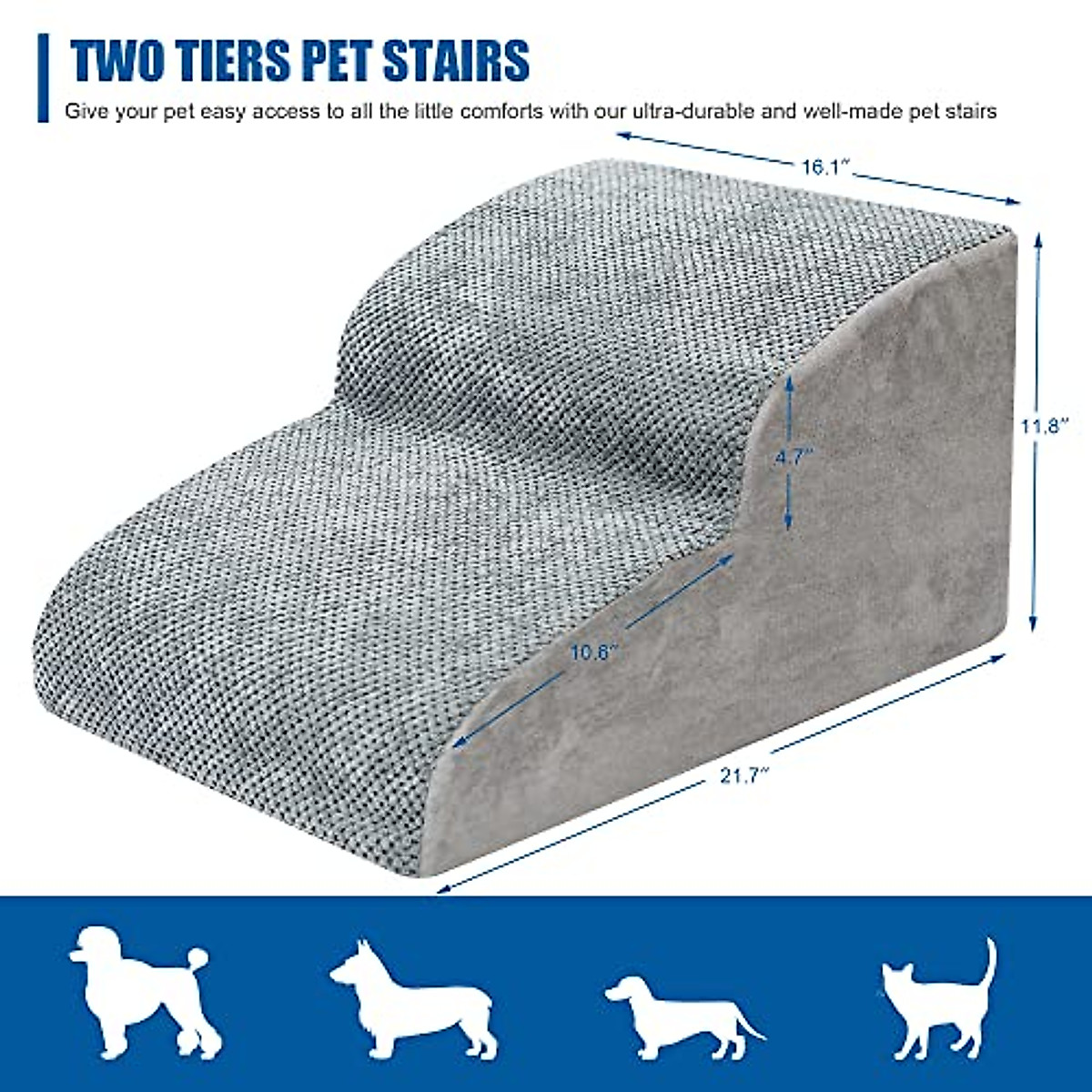 Dog Stairs for Small Dogs - High Density Foam Dog Ramp, Extra Wide Pet Steps with Non-Slip Bottom for High Beds, Couche and Sofa, Best for Dogs Injured, Older Dogs Cats, Pet with Joint Pain