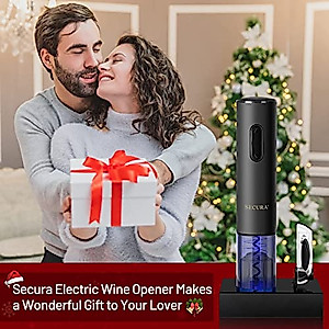 Secura Electric Wine Opener, Automatic Electric Wine Bottle Corkscrew Opener with Foil Cutter, Rechargeable (Black)