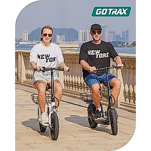 Gotrax Astro Electric Scooter with Seat, 14" Pneumatic Tire and 19 Miles Range&15.5Mph Power by 350W Motor, Comfortable Rear Dual Shock Absorption&Wider Seat, EBike with Carry Basket for Adult White