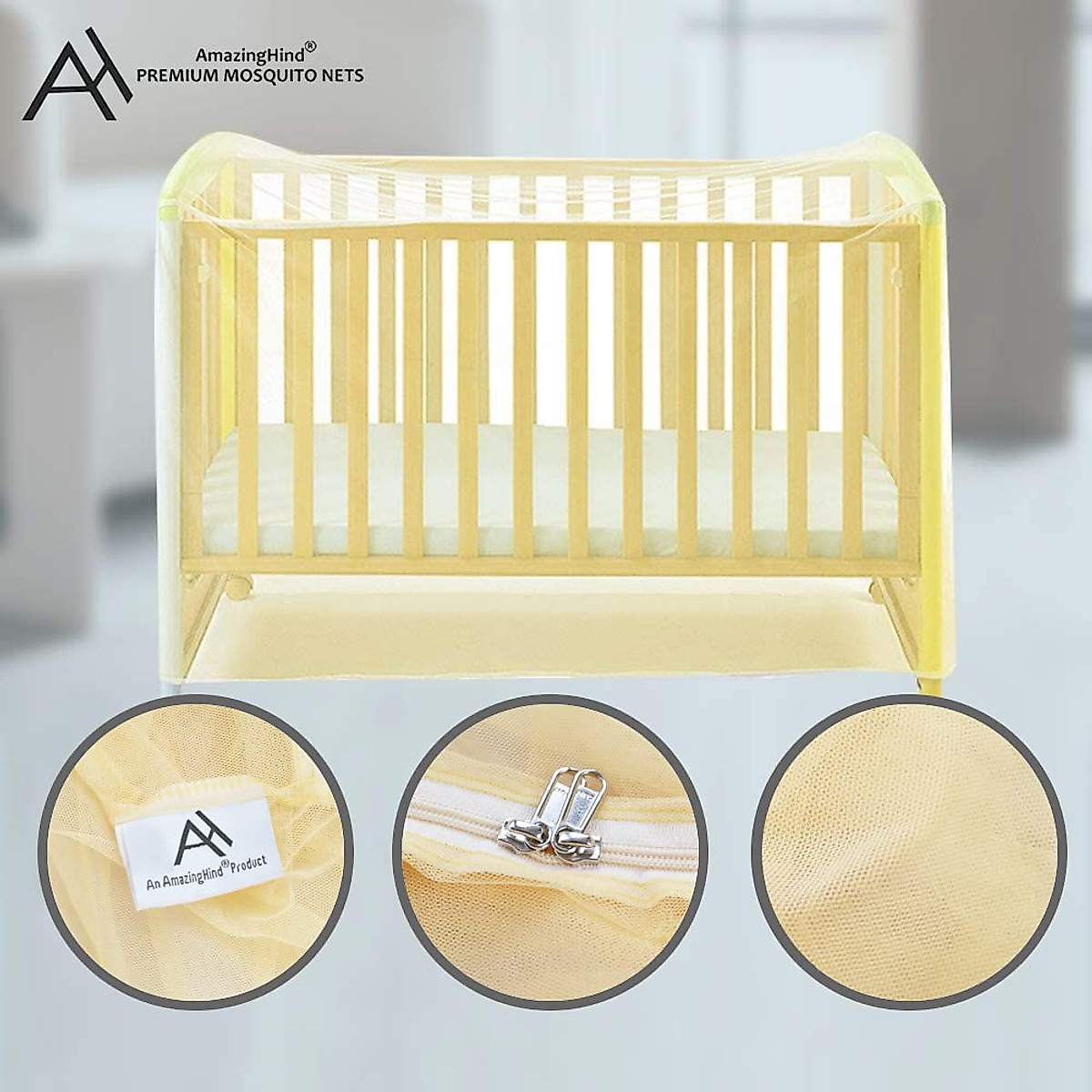 AmazingHind Mosquito Insect Net for Crib, Cot Bed with Zipper - Crib Climbing Prevention & Pet Barrier - Color: Peach (Crib Net)