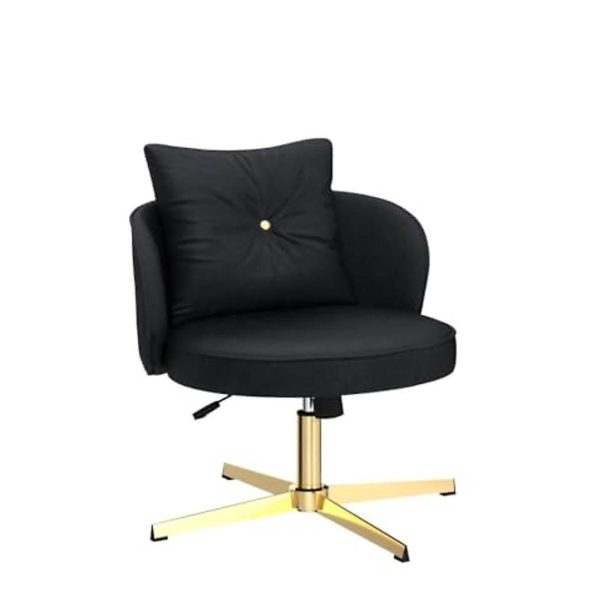 Pvillez Office Desk Chair No Wheels Polyester Fabric Armless Home Office Desk Chair Office Chair Vanity Chair Adjustable Swivel Home Office Computer Chair Task Chair with Pillow and Gold Base (Black)