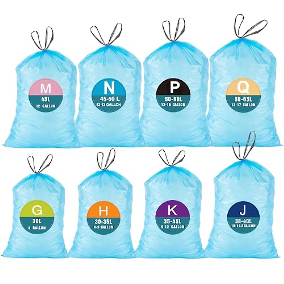 Code M (200 Count) Heavy Duty Trash Bags Blue Compatible with simpleman Code M | Blue Drawstring Garbage Liners 12 Gallon/45 Liter | Reinforced Drawstring Garbage Liners