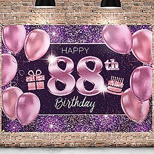 PAKBOOM Happy 88th Birthday Banner Backdrop - 88 Birthday Party Decorations Supplies for Women - Pink Purple Gold 4 x 6ft