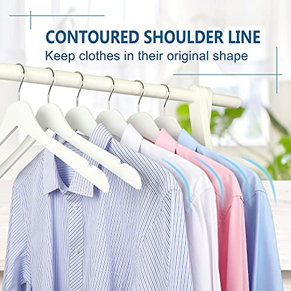 TOPIA HANGER White Wooden Hangers 20 Pack, 0.28 inch Slim Beech Wood Clothes Hanger with Flat Design and Smooth Notches, Lightweight&Durable Space Saving Hangers for Shirt, Coat, Camisole-CT30W