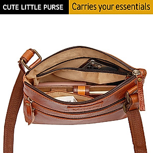 rofozzi Leather Crossbody Bags for Women - Shoulder Handbag and Purse with Triple Zipper Pockets - Small