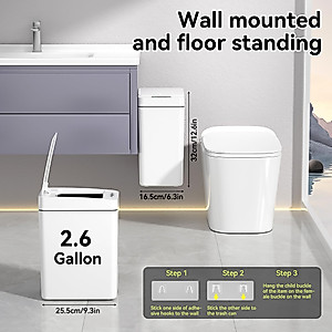 kaylowe Automatic Bathroom Trash Can 2.6 Gallon Touchless Garbage Cans with Lid 2 Pack Small Slim Motion Sensor Smart Trash Bin for Bedroom, Bathroom, Office, Kitchen, Living Room, White