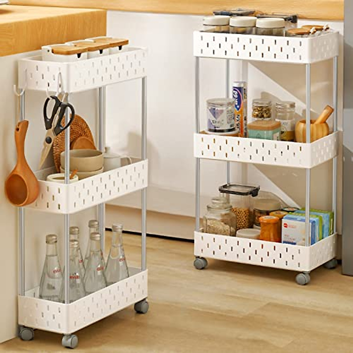 POCHY Multipurpose Storage Trolley Cart Serving Trolley Cart Utility Cart rolling storage trolley multifunctional serving trolley roll shelf for living room kitchen Office storage trolley for fruit ve
